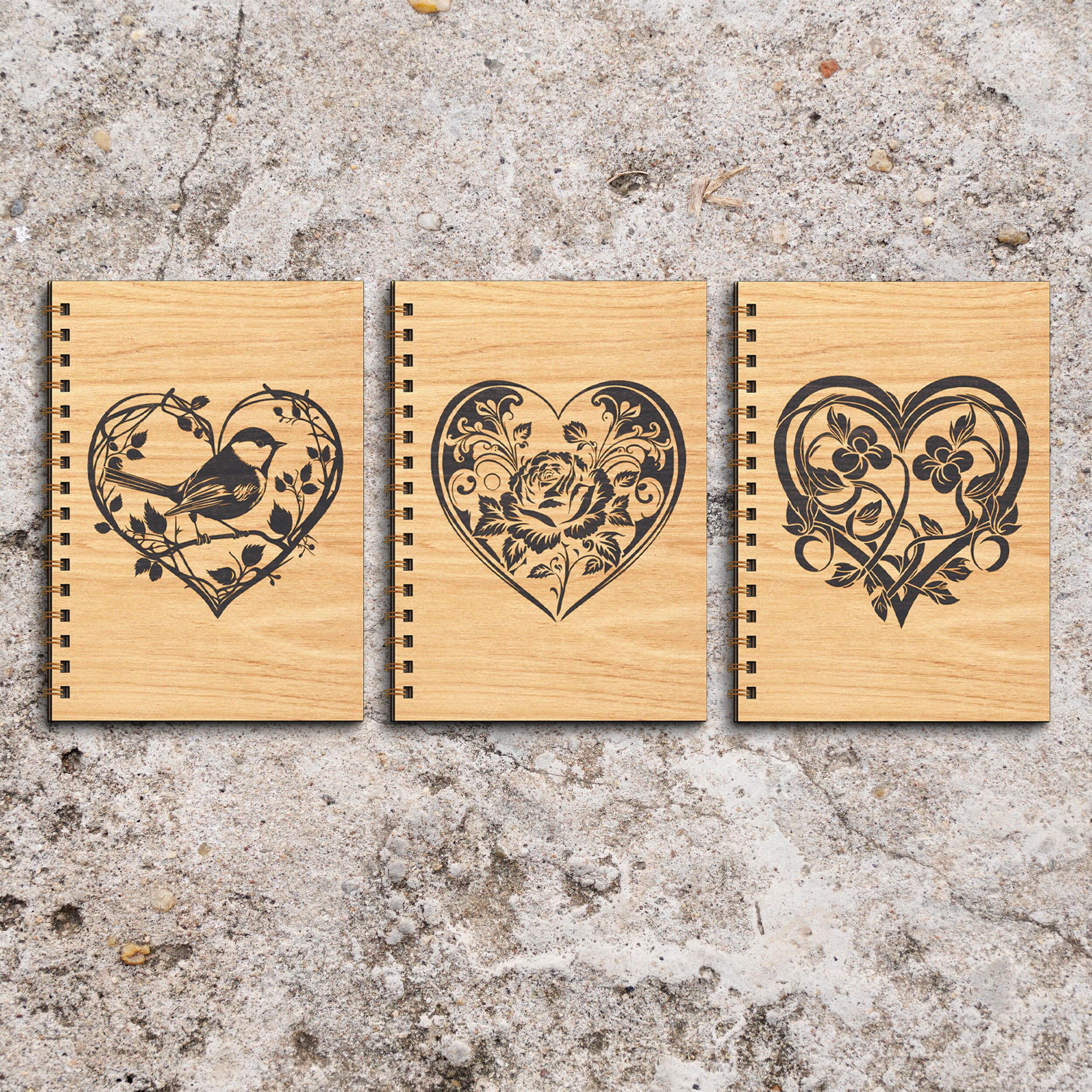 Bird Heart Notebook Cover Svg,floral Heart Notebook Svg,love Wooden ...
