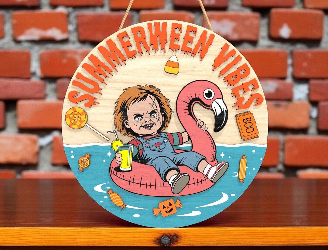 Summerween Vibes Door Sign SVG , Funny Halloween Beach Sign , Glowforge ...