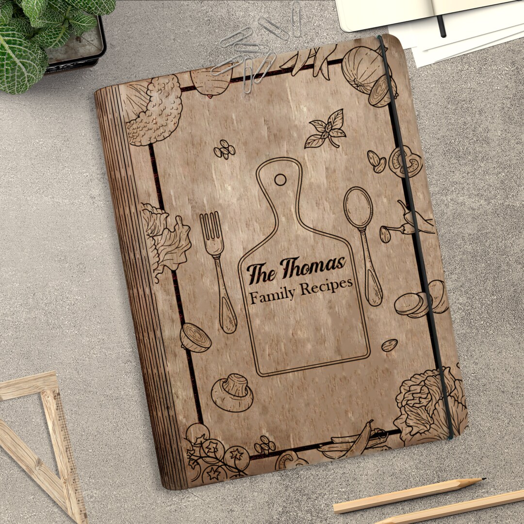 Personalized Recipe Book Cover Svg, Wooden Cookbook Recipes Laser Cut ...