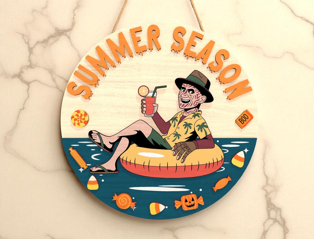 Summer Season Door Sign SVG, Funny Spooky Beach Round Sign File ...
