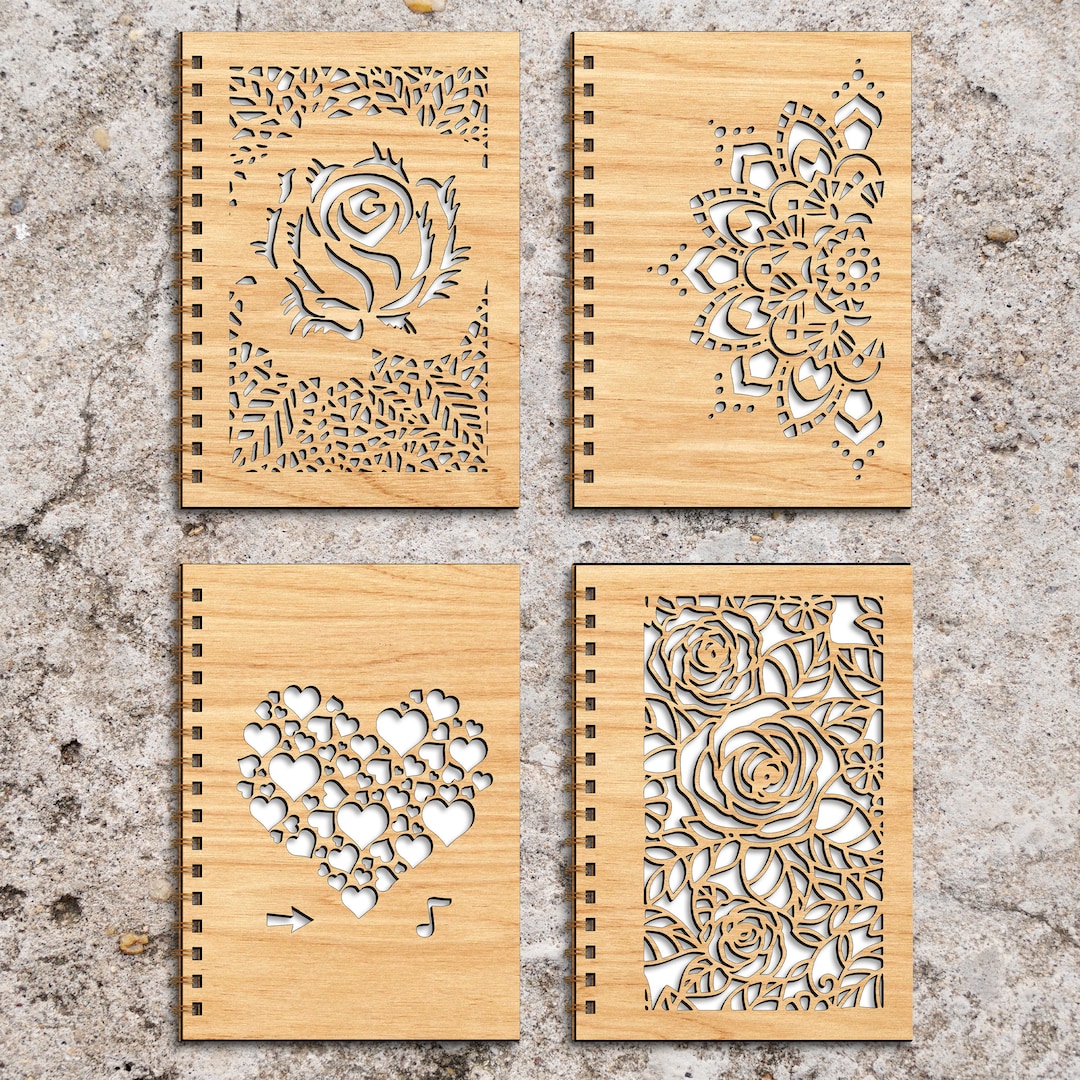 Rose Notebook Cover Svg,valentine Heart Notebook Svg,mandala Wooden ...