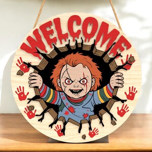 Chucky Welcome Sign SVG, Horror Door Sign Laser Cut File, Scary Doll ...