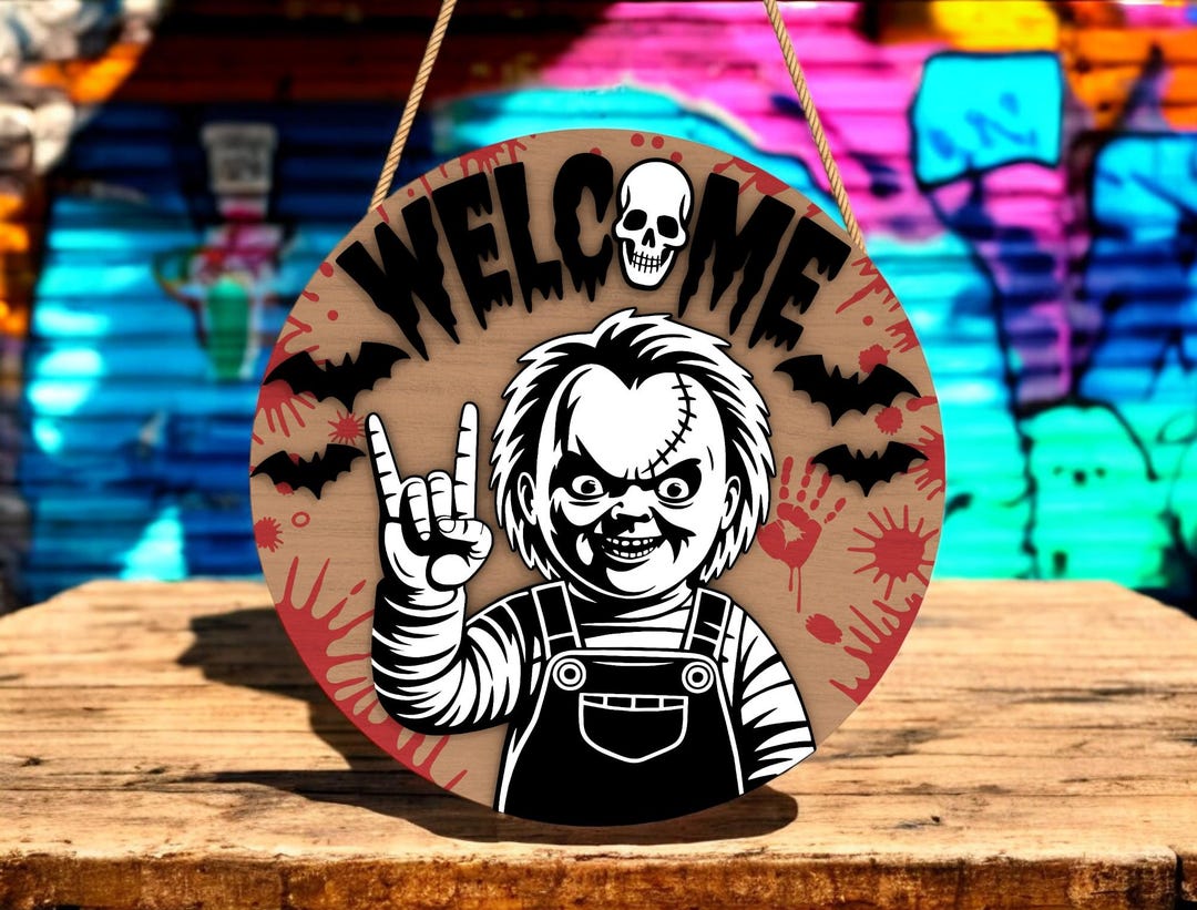Chucky Welcome Door Sign SVG, Horror Welcome Sign Laser Cut, Halloween ...