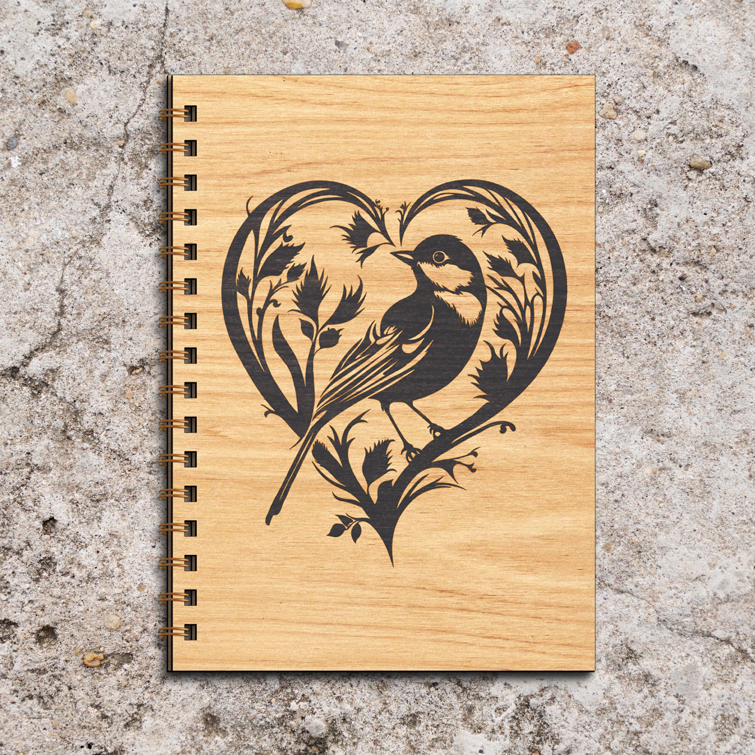 Bird Heart Notebook Cover Svg,floral Heart Notebook Svg,love Wooden ...