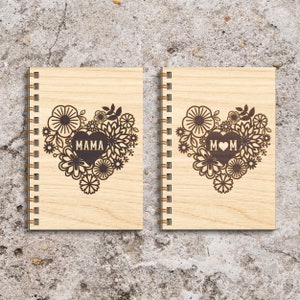 Mom Heart Notebook Cover Svg,floral Heart Notebook Svg,love Wooden ...