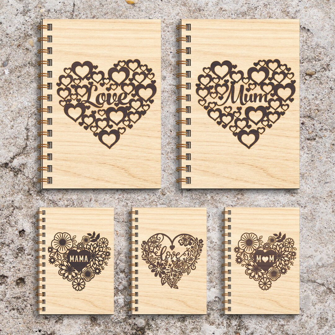Mom Heart Notebook Cover Svg,floral Heart Notebook Svg,love Wooden ...