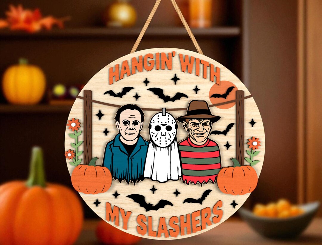 Horror Slashers Door Hanger Glowforge File Svg,halloween Scary Friends ...