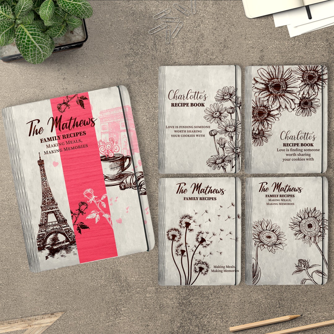 Personalized Floral Recipe Book Cover Svg, Wooden Cookbook Recipes ...
