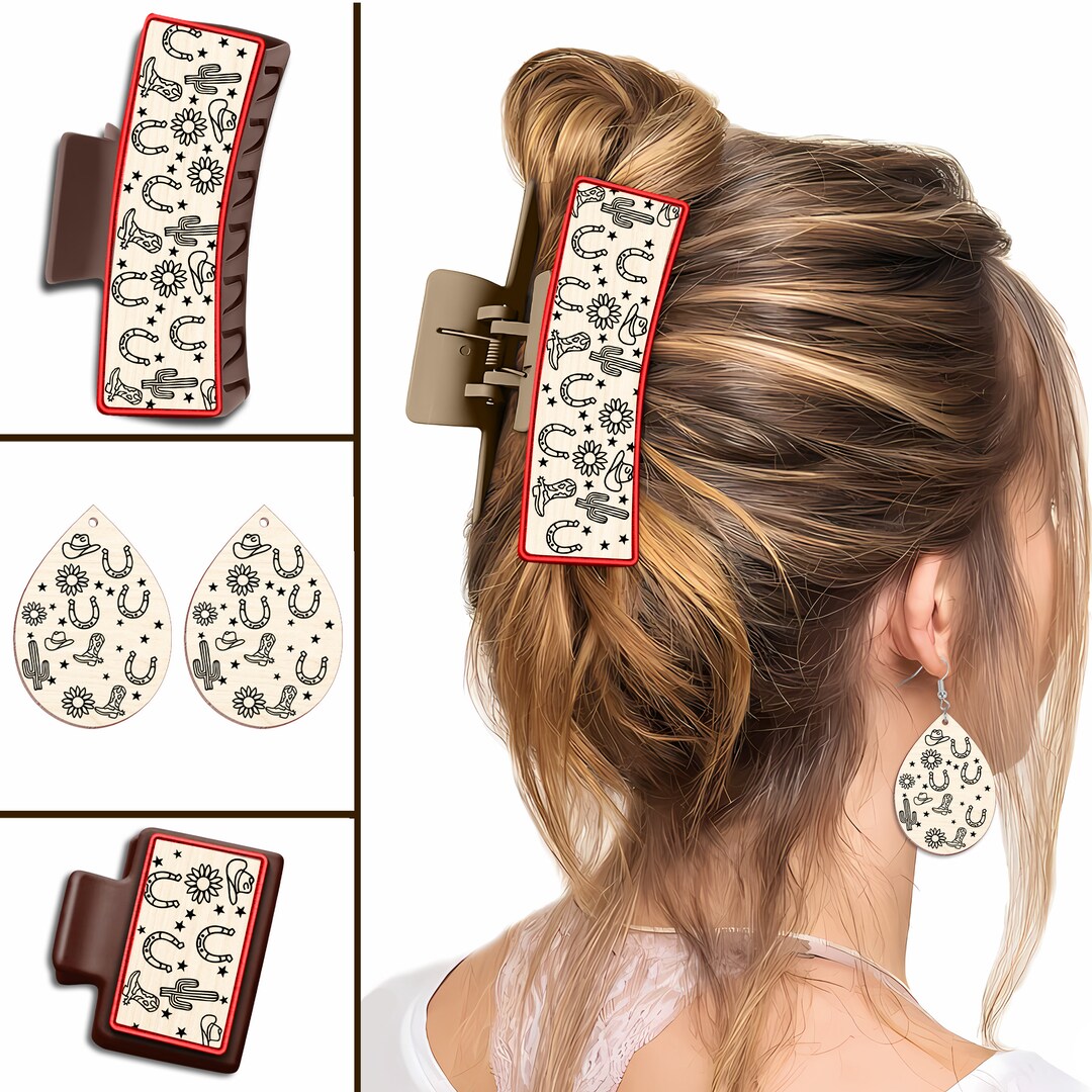 Western Pattern Hair Clip Svg, Western Life Hair Claw Svg, Cowboy Hat ...