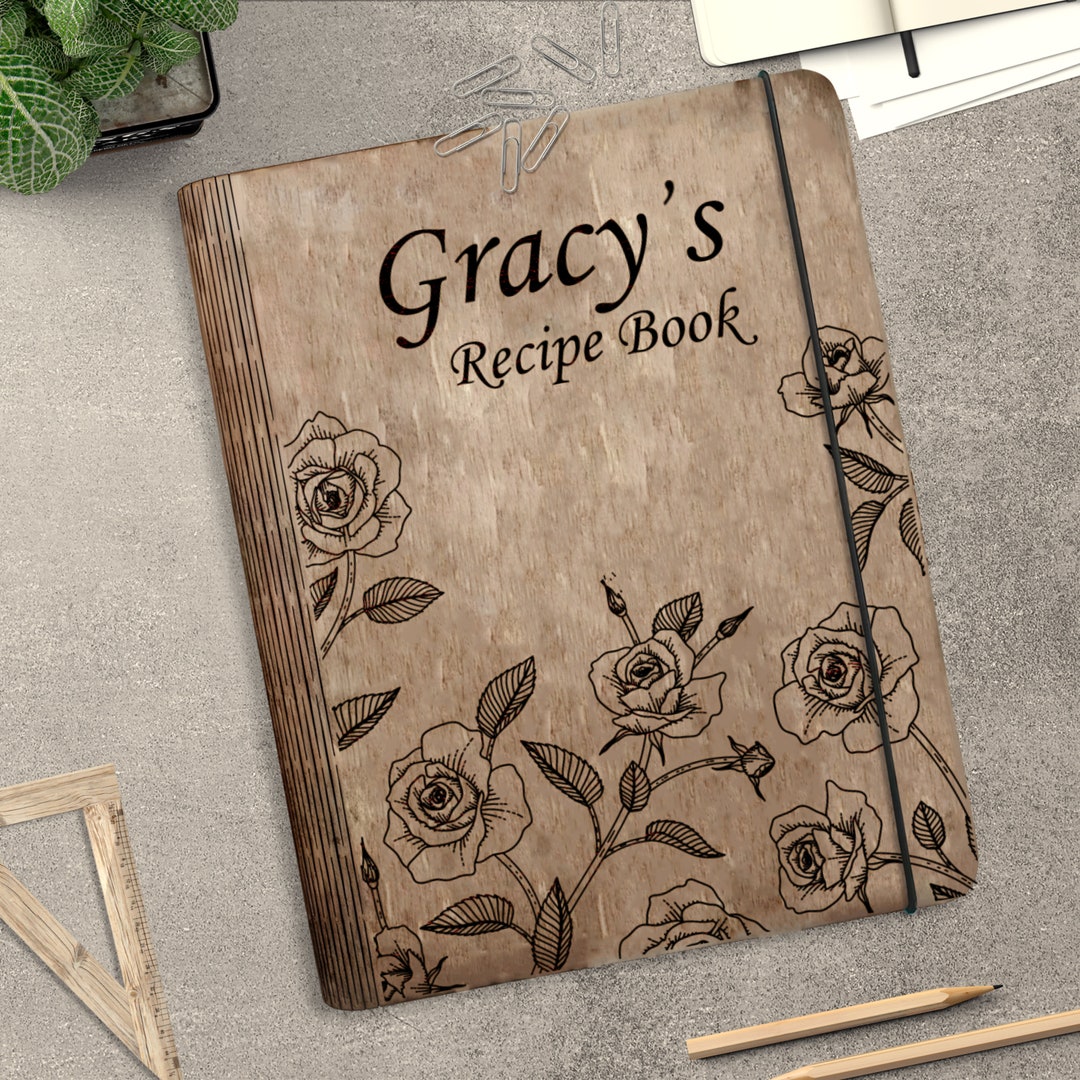 Personalized Floral Recipe Book Cover Svg, Wooden Cookbook Recipes ...