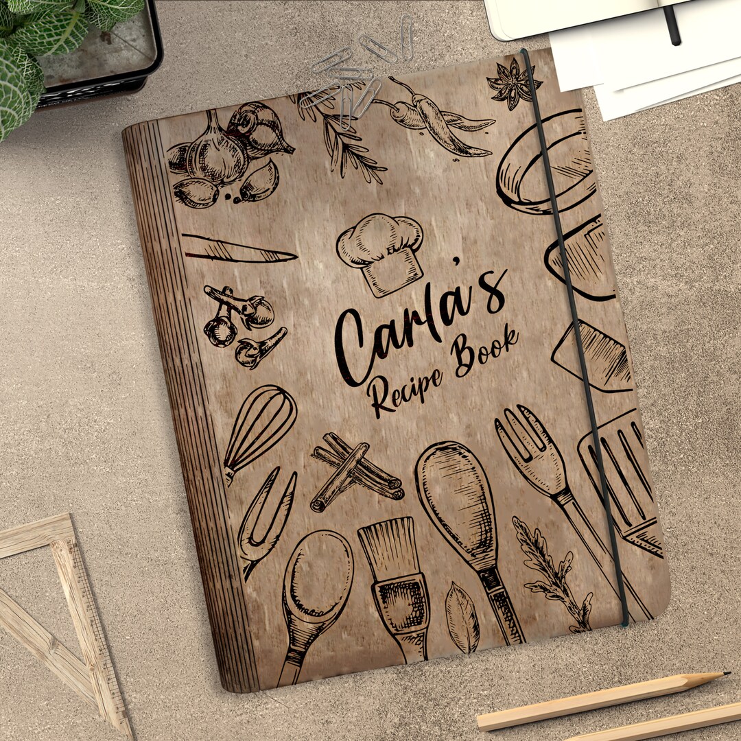 Personalized Recipe Book Cover Svg, Wooden Cookbook Recipes Laser Cut ...