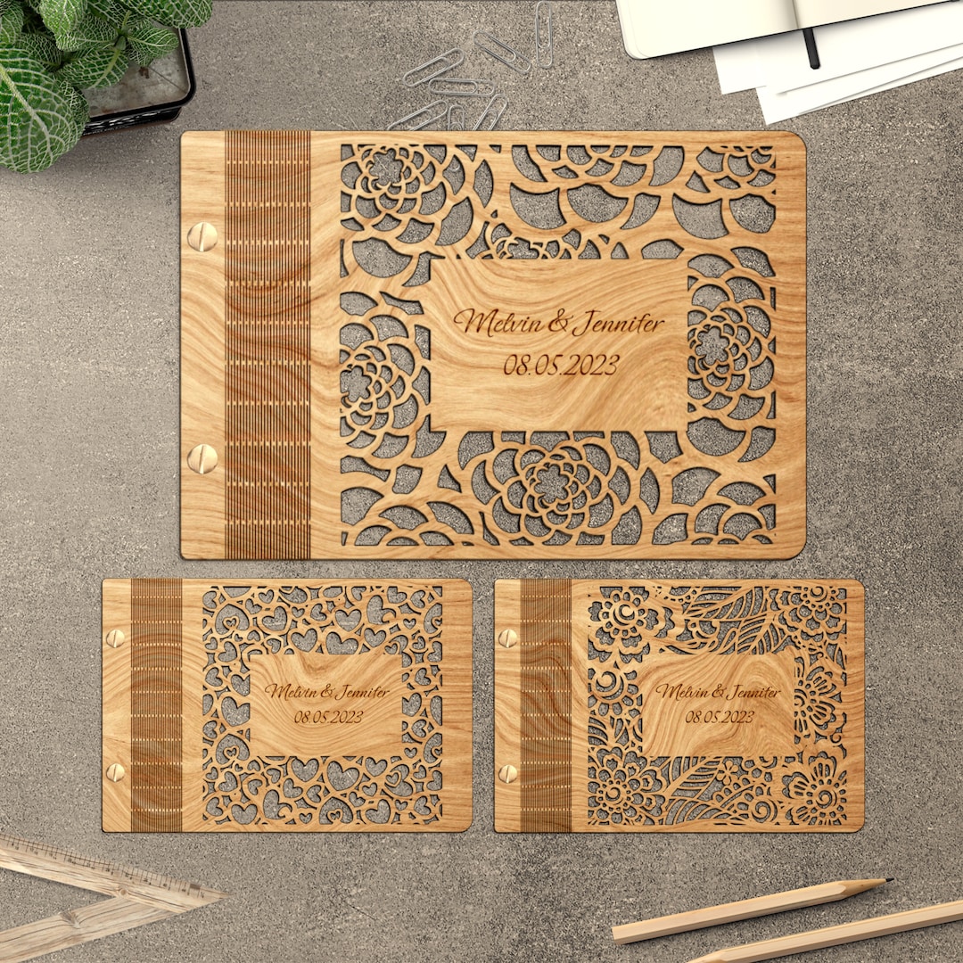Personalized Wedding Photo Album Svg,wooden Guest Book Cover Laser Cut ...