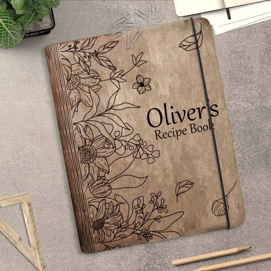 Personalized Floral Recipe Book Cover Svg, Wooden Cookbook Recipes ...
