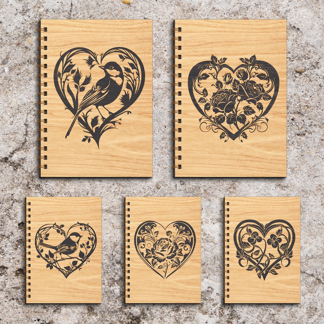 Bird Heart Notebook Cover Svg,floral Heart Notebook Svg,love Wooden ...