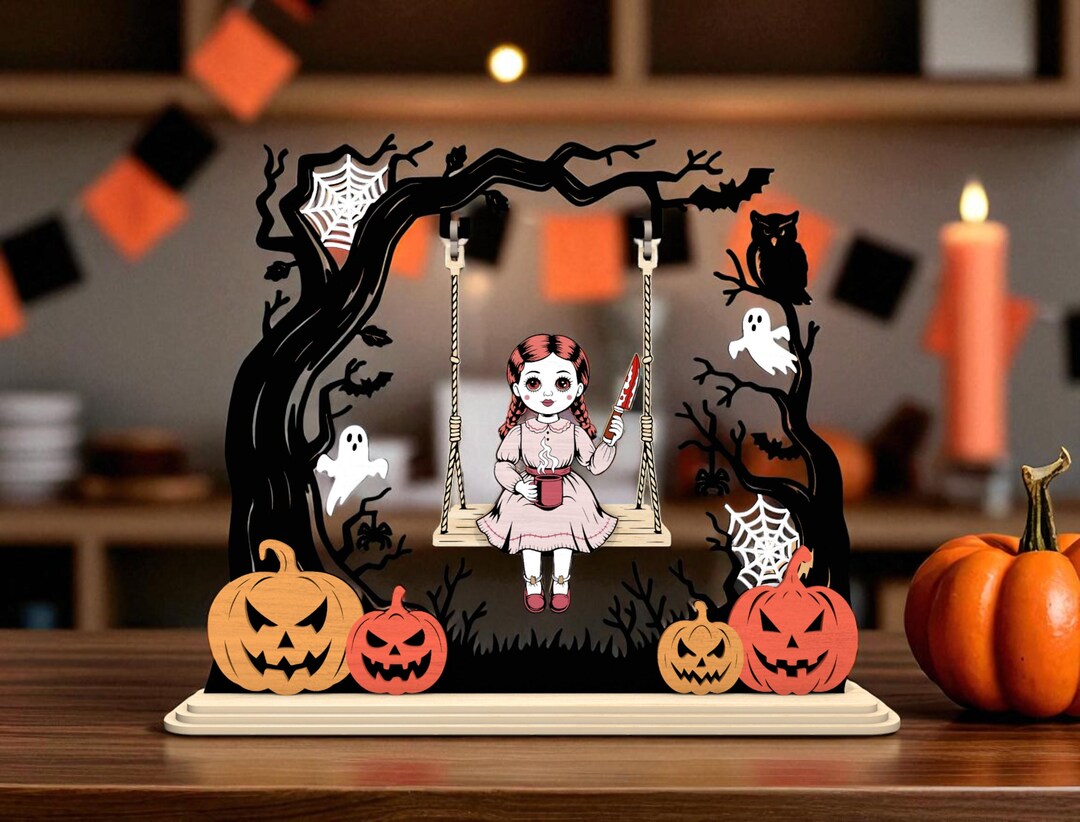 Horror Character on Swing With Pumpkins Svg ,halloween Standing Laser ...