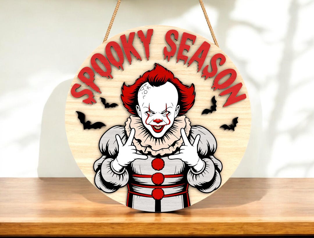 Pennywise Spooky Season SVG, Halloween Horror Door Sign Laser Cut File ...
