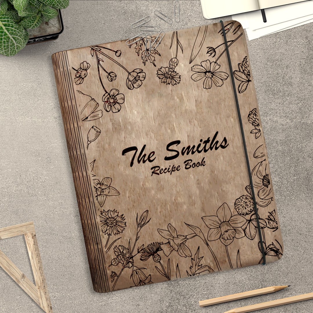 Personalized Floral Recipe Book Cover Svg, Wooden Cookbook Recipes ...