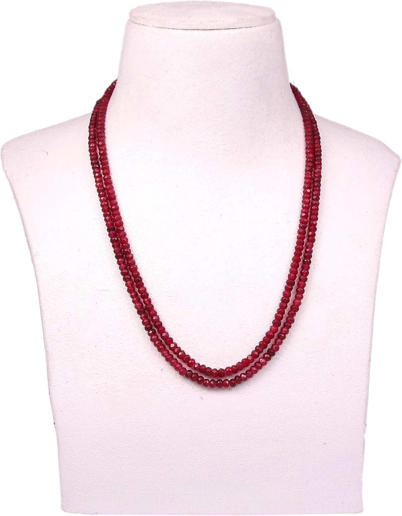 Double Strand Ruby Necklace | Faceted Red Beaded Jewelry | Handmade ...