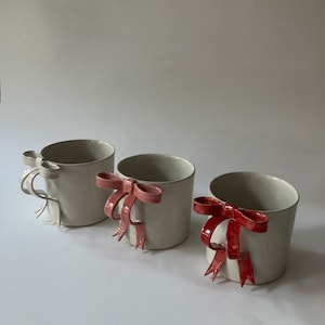 RED/ PINK Bow-tied Mug / 250 Ml/ Ceramic Mug With Bow Handle / Handmade ...