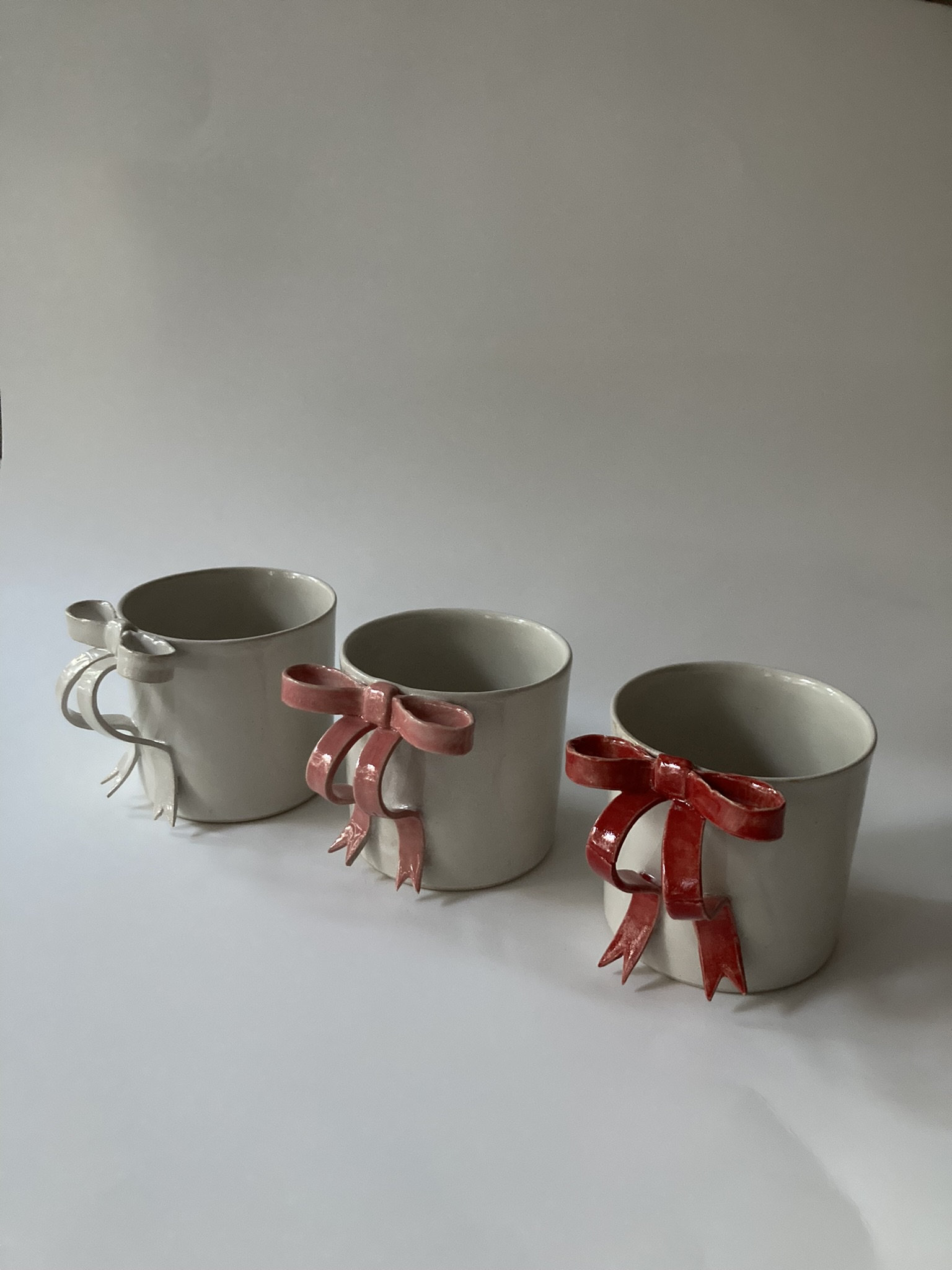 RED/ PINK Bow-tied Mug / 250 Ml/ Ceramic Mug With Bow Handle / Handmade ...