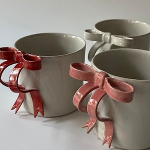 RED/ PINK Bow-tied Mug / 250 Ml/ Ceramic Mug With Bow Handle / Handmade ...