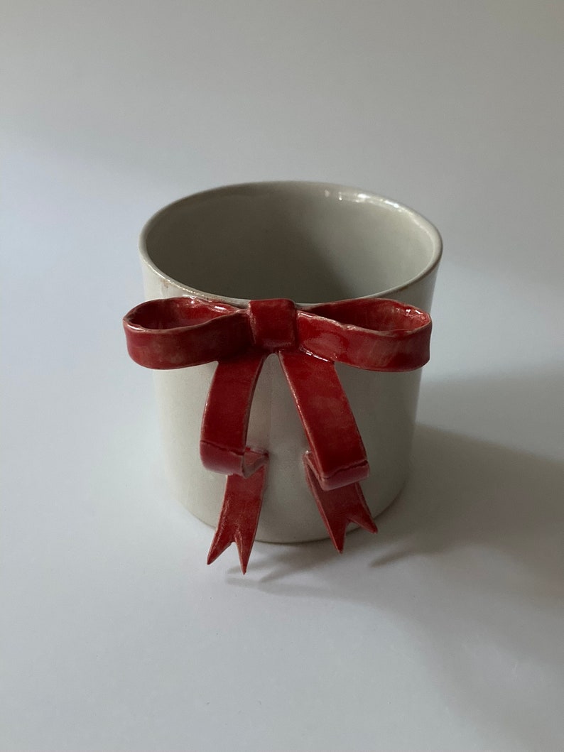 RED/ PINK Bow-tied Mug / 250 Ml/ Ceramic Mug With Bow Handle / Handmade ...