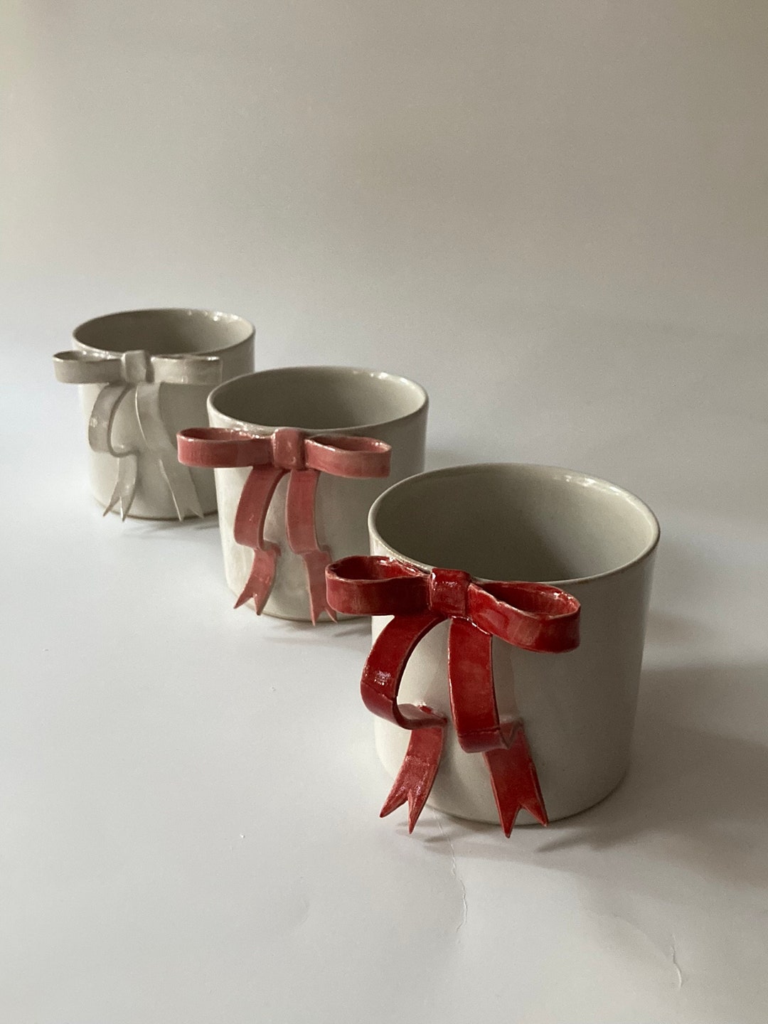 RED/ PINK Bow-tied Mug / 250 Ml/ Ceramic Mug With Bow Handle / Handmade ...