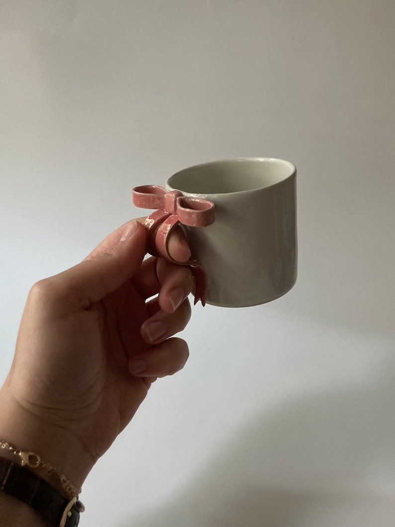 RED/ PINK Bow-tied Mug / 250 Ml/ Ceramic Mug With Bow Handle / Handmade ...