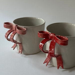 RED/ PINK Bow-tied Mug / 250 Ml/ Ceramic Mug With Bow Handle / Handmade ...
