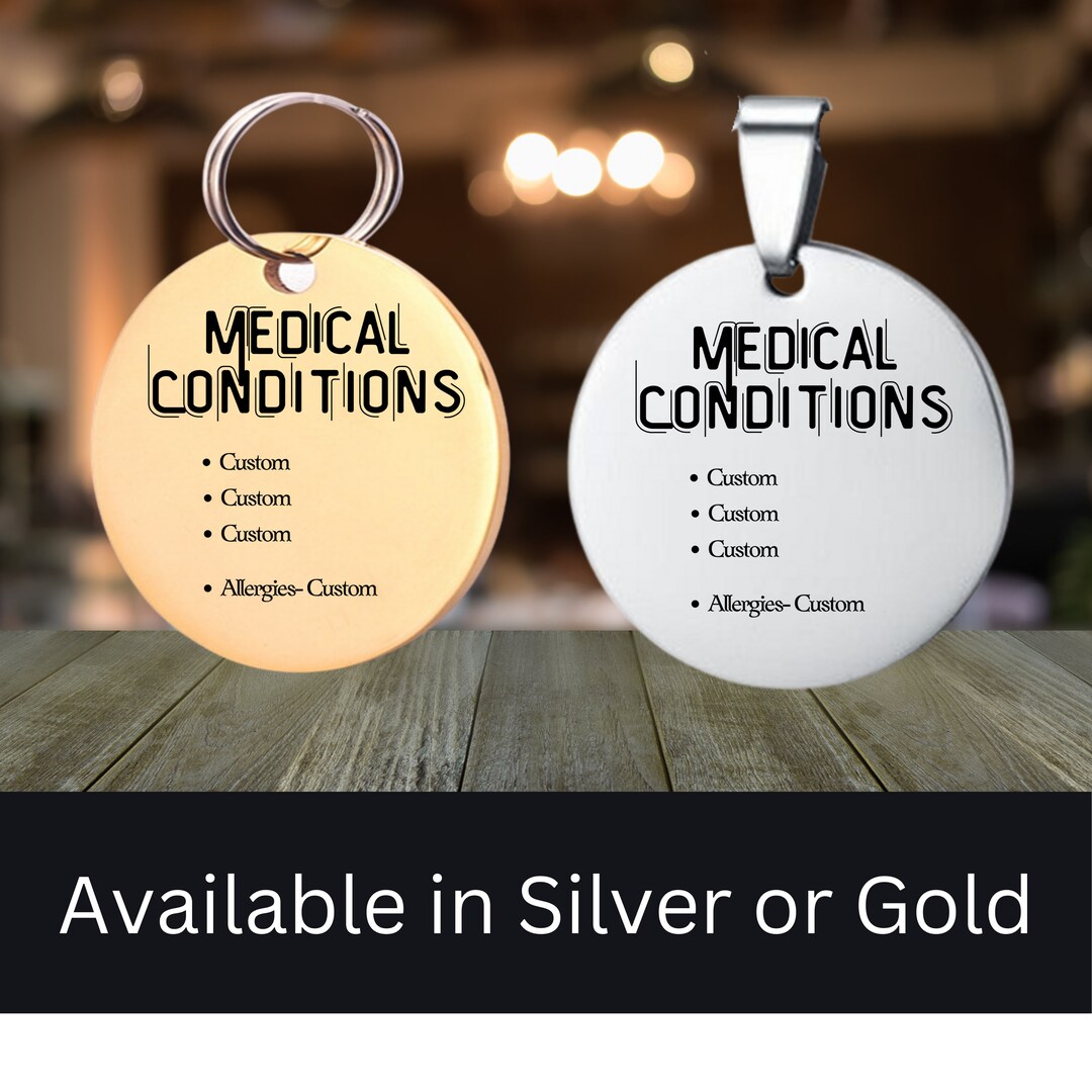 Custom Medical Id ICE Conditions Keyring Tag Laser Engraved Gold or ...