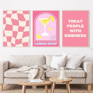 Pink Vintage Retro Wall Art Set of 3 Prints 70s Style Poster Retro ...