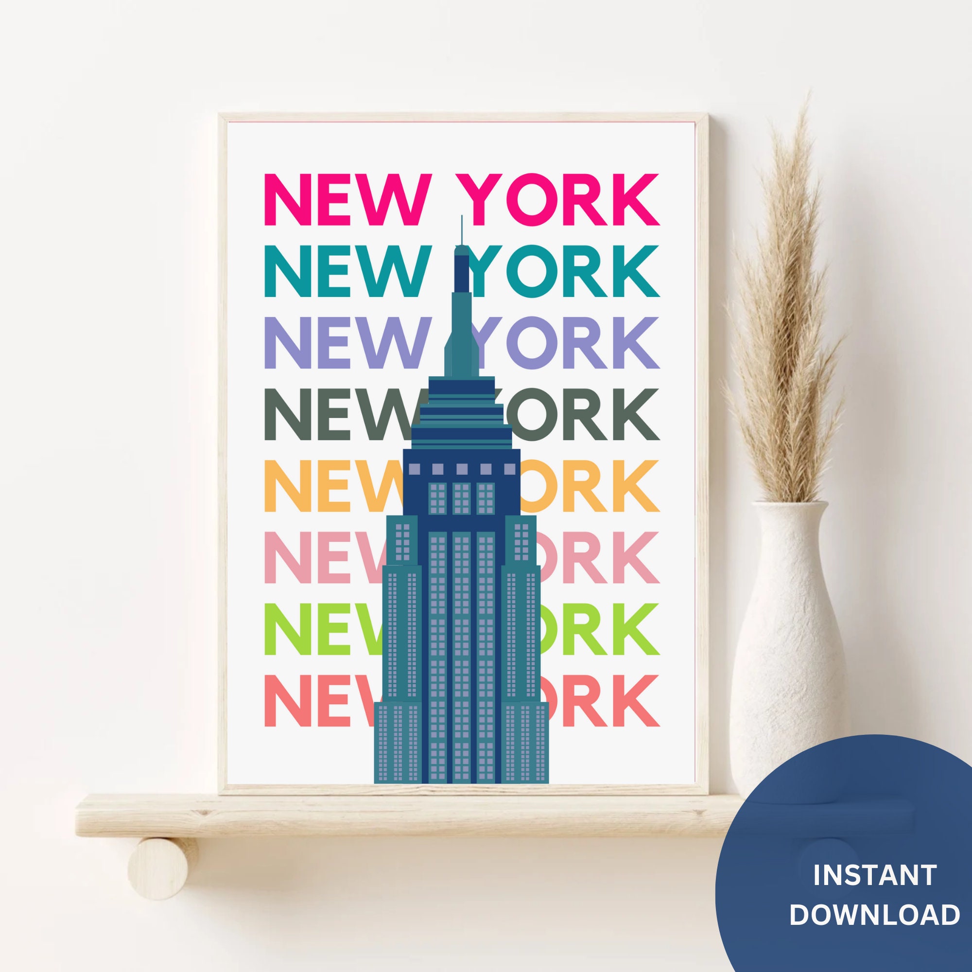 Nyc Travel Poster, Pink and Blue Nyc Travel Print, New York City Travel ...