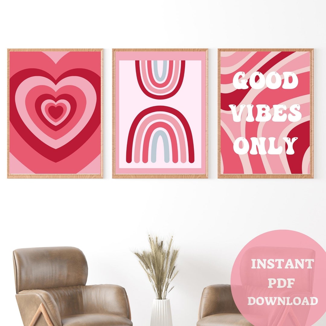 Pink Gallery Wall Set, Trendy Pink Wall Art, Cute Wall Decor, Digital ...