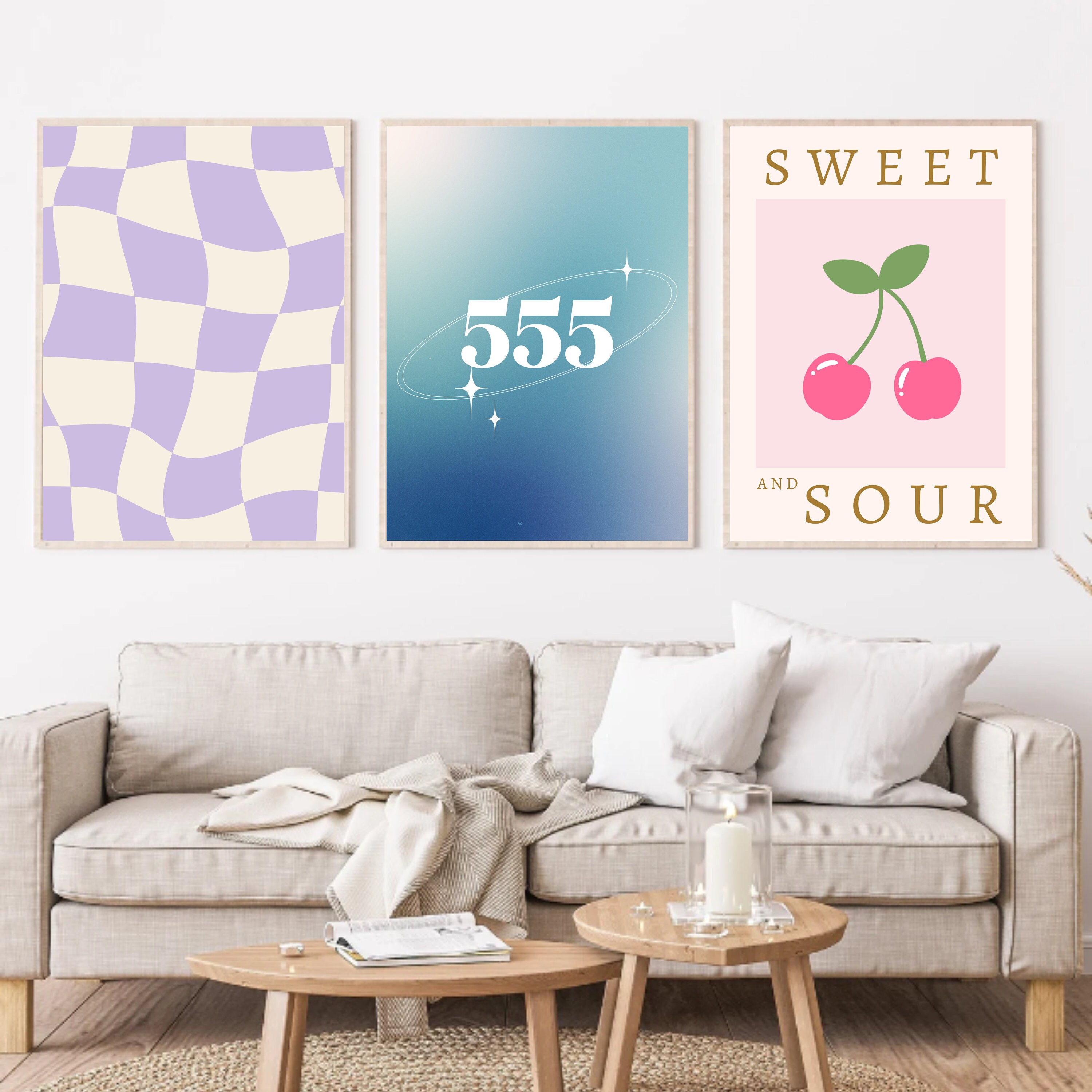 Pastel Gallery Wall Set of 6, Retro Groovy Poster Set, Danish Pastel ...