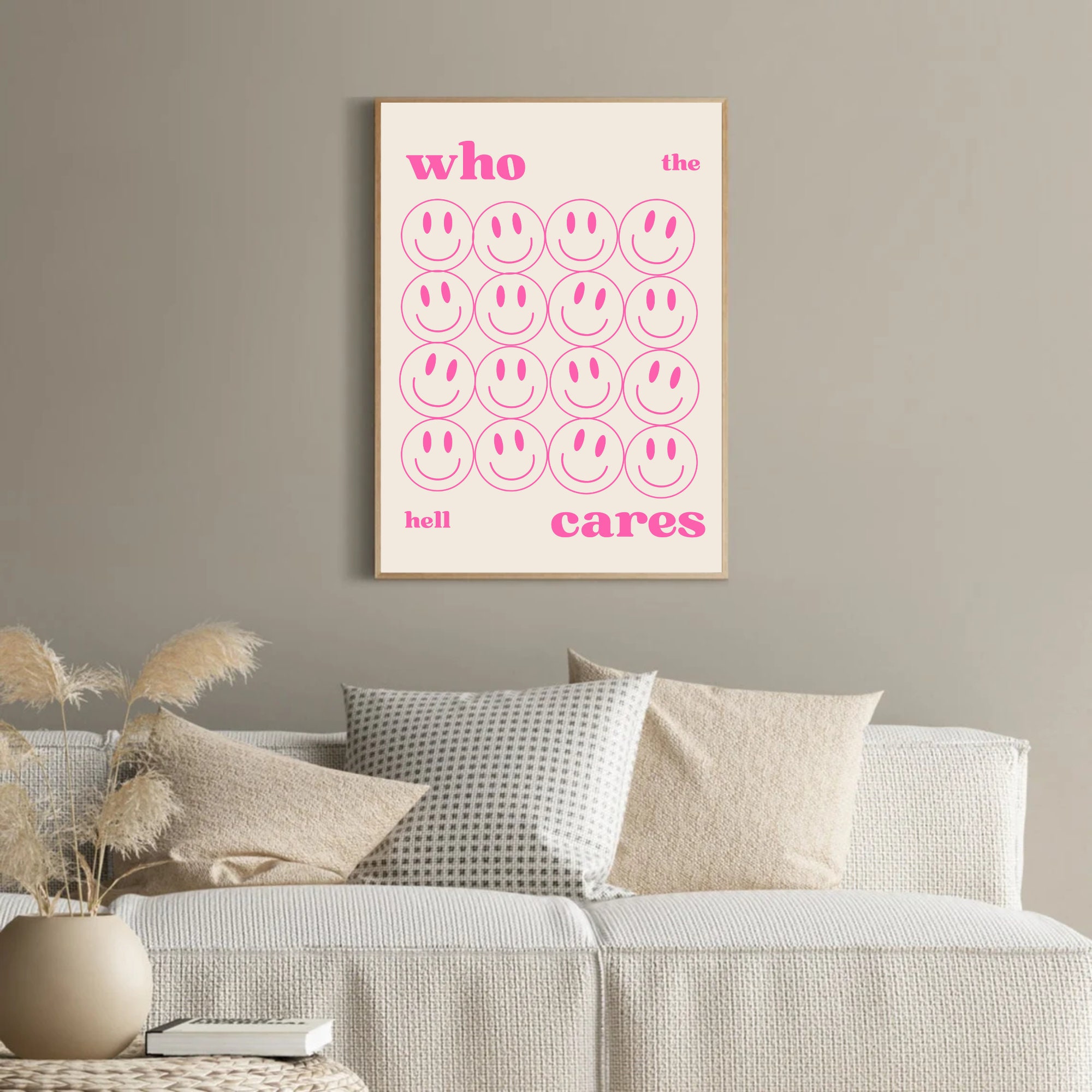 Smiley Face Poster, Groovy Poster, Pink Preppy Wall Art, Y2k Wall Decor ...