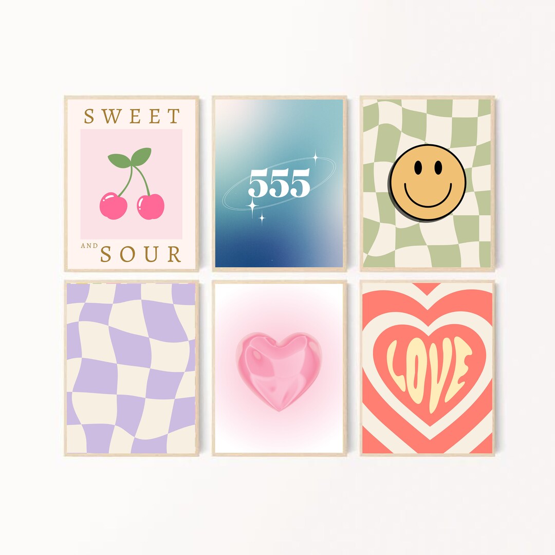 Pastel Gallery Wall Set of 6, Retro Groovy Poster Set, Danish Pastel ...