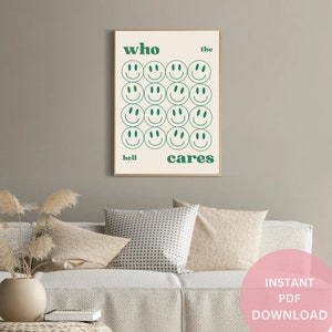 Smiley Face Poster, Groovy Poster, Sage Green Wall Art, Y2k Wall Decor ...