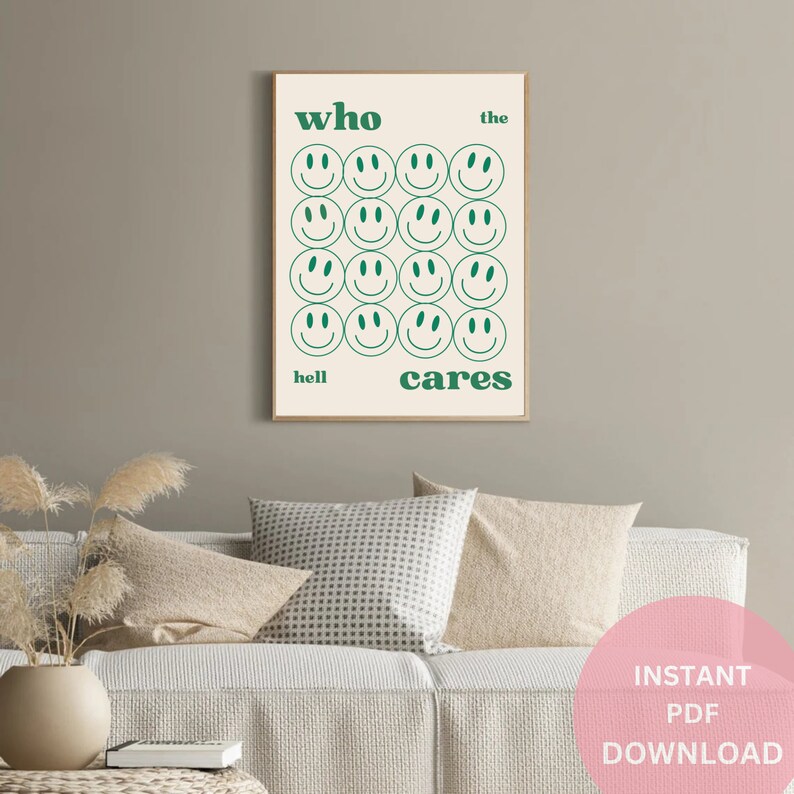 Smiley Face Poster, Groovy Poster, Sage Green Wall Art, Y2k Wall Decor ...