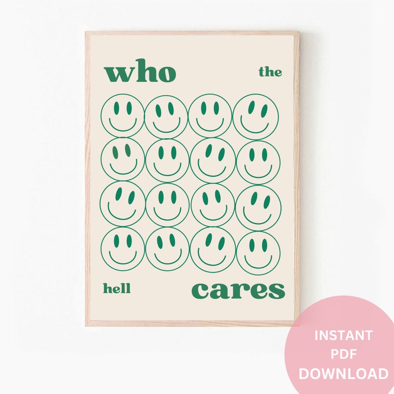 Smiley Face Poster Groovy Poster Sage Green Wall Art Y2k - Etsy