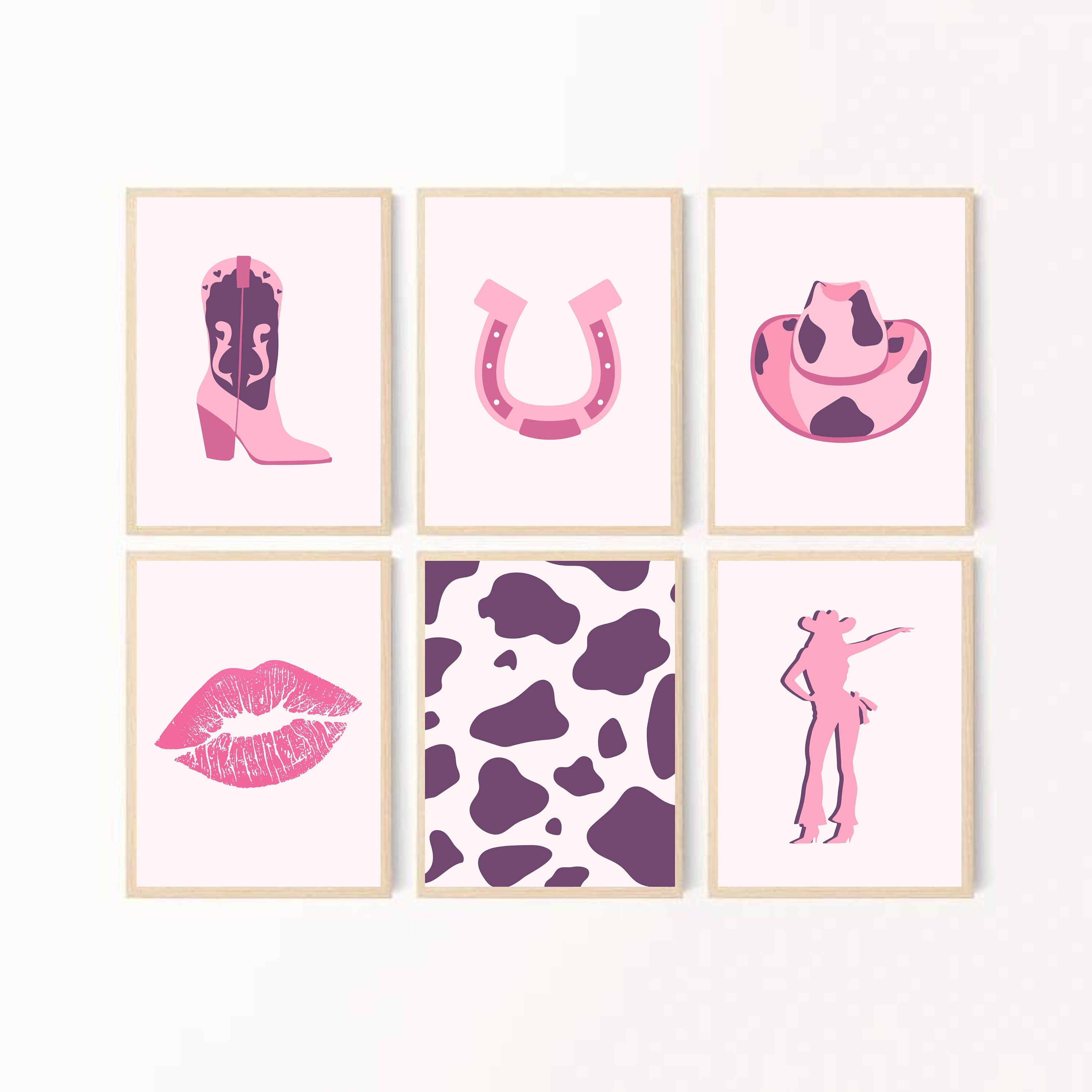 Pink Cowgirl Poster Howdy Cowgirl Print Pink Preppy Wall Art Set Pink ...