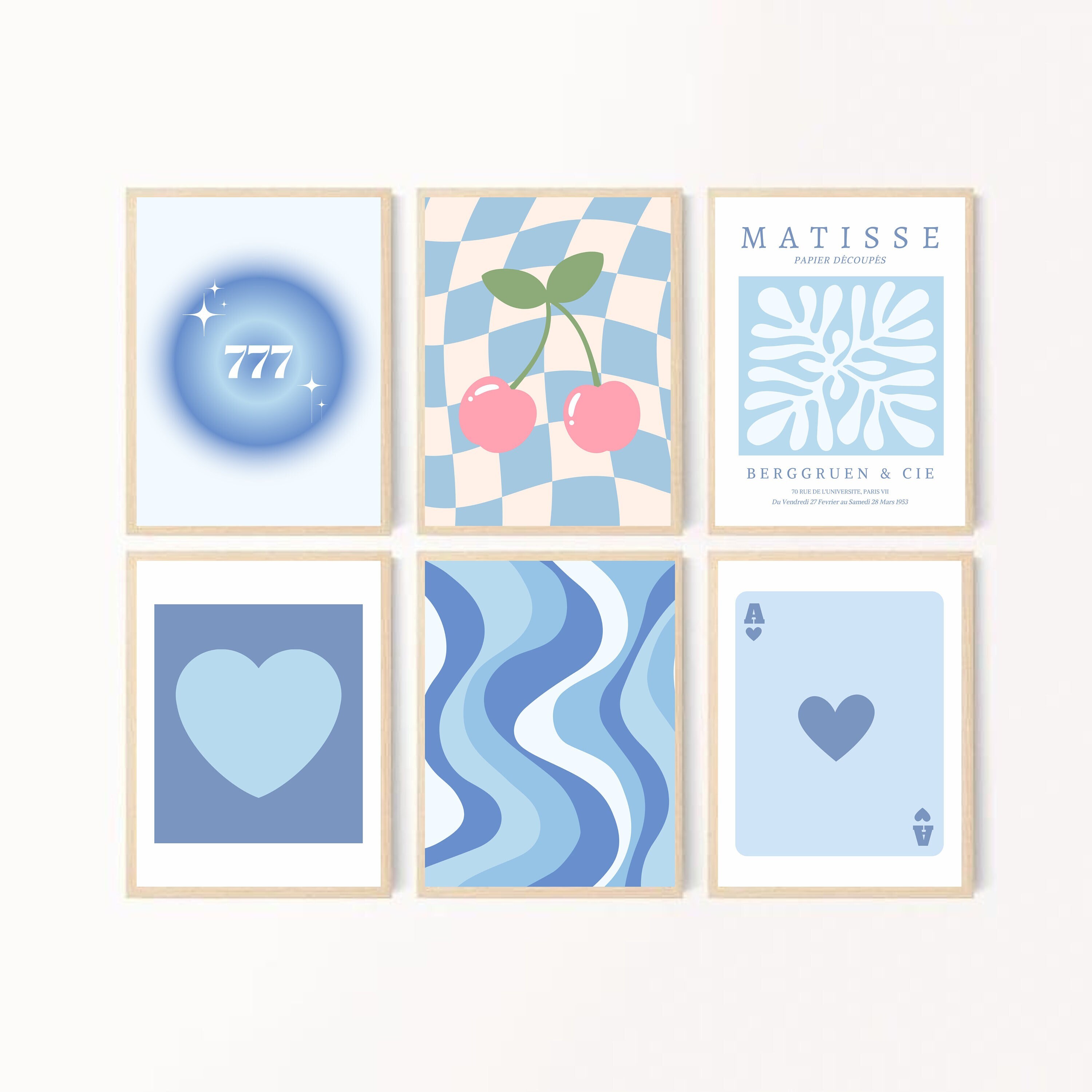 Danish Pastel Printable Set, Blue Danish Pastel Poster Set, Blue Gallery Wall Set, Blue Preppy ...