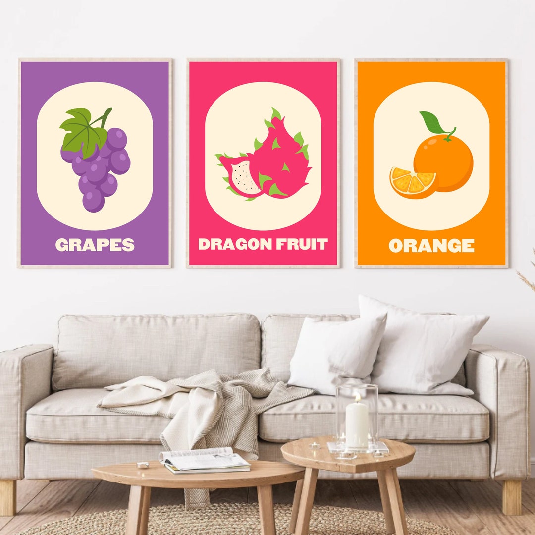 Cute Kitchen Print Set, Fruit Market Poster, Dinning Room Wall Set ...