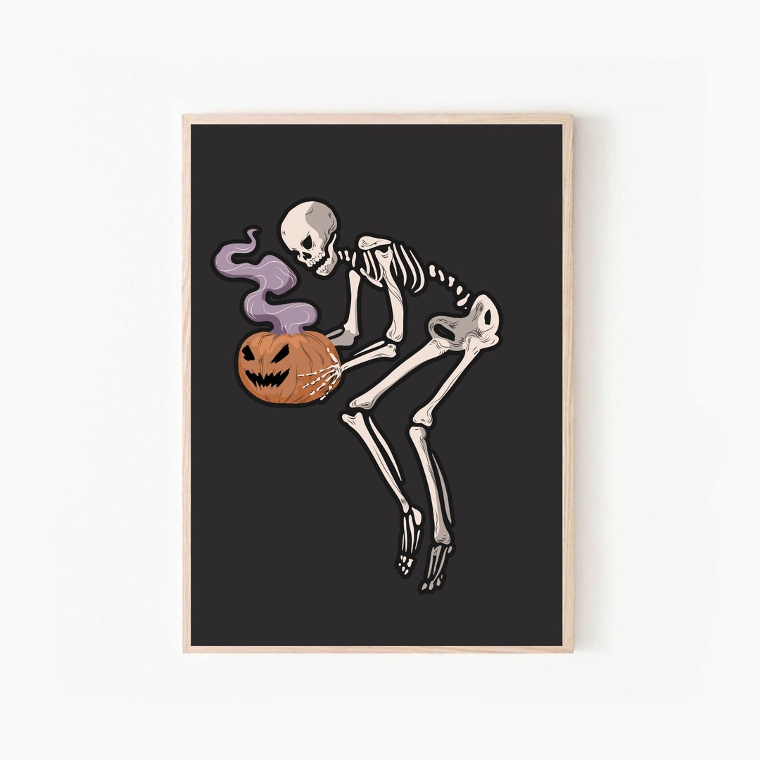 Halloween Skeleton Printable Wall Art, Neutral Halloween Decor ...