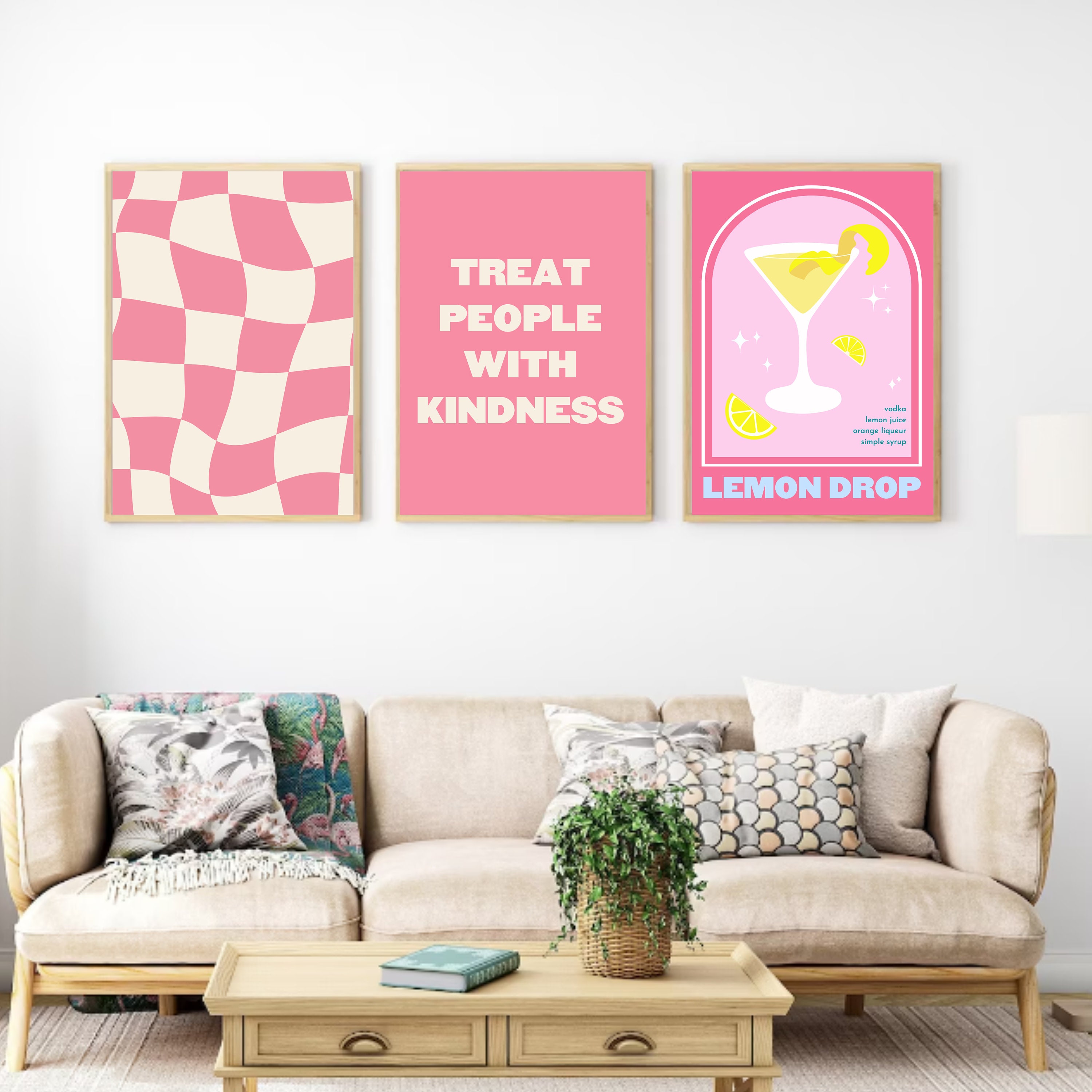 Pink Vintage Retro Wall Art Set of 3 Prints 70s Style Poster Retro ...