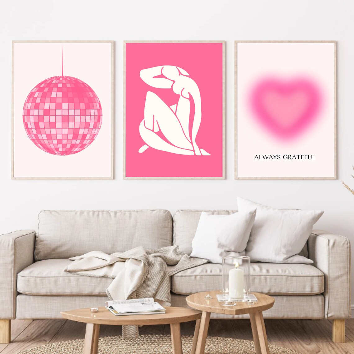 Pink Preppy Wall Art Set, Retro Wall Art Set of 6, Set of 6 Pink ...