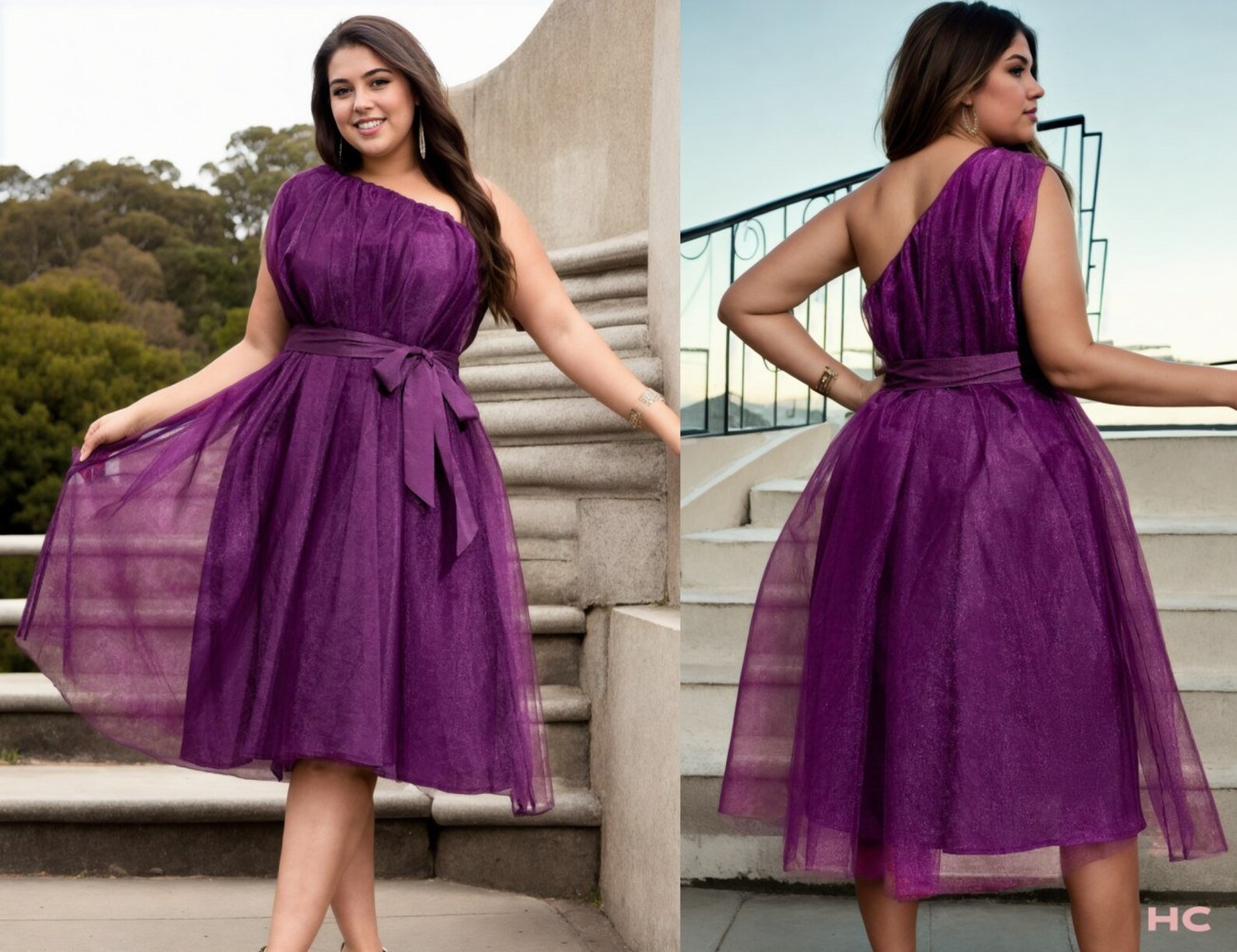 Serena Plus Size Purple Tutu Tulle Toga One Shoulder Mother of the ...