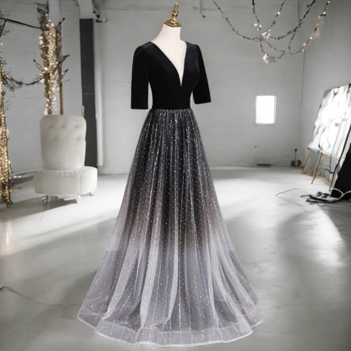 Dania Plus Size Black Navy Blue Retro Vintage A Line Ombre Tulle Mother ...