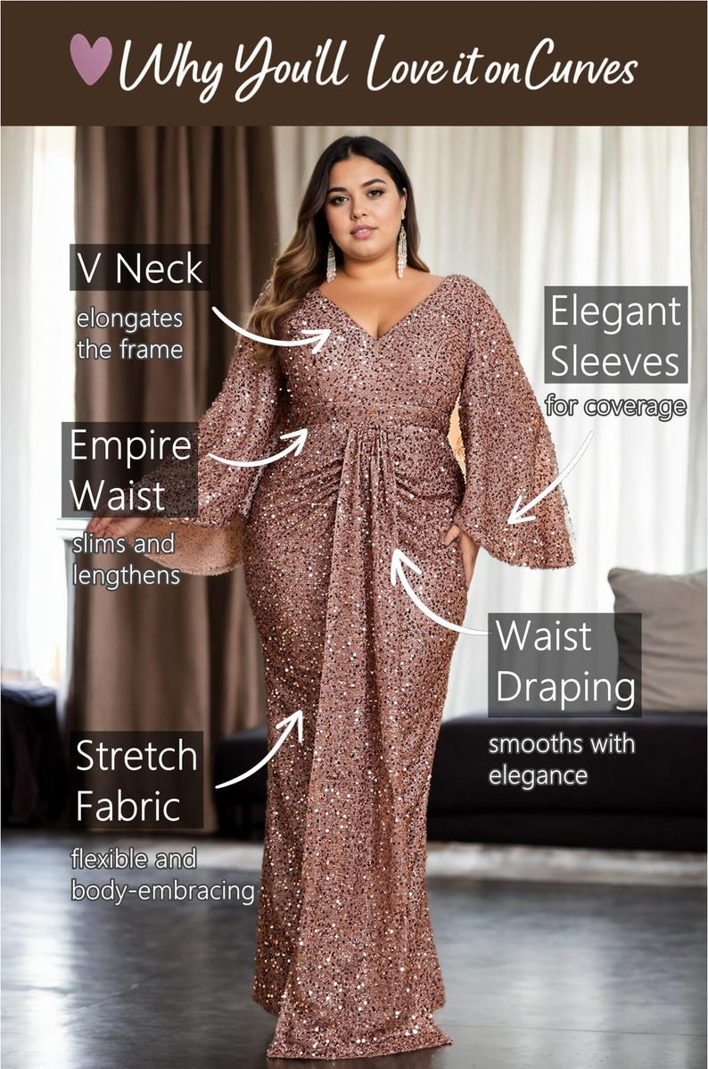 Plus Size Mother of the Bride Groom Prom Occasion Brown Gold Sequin ...