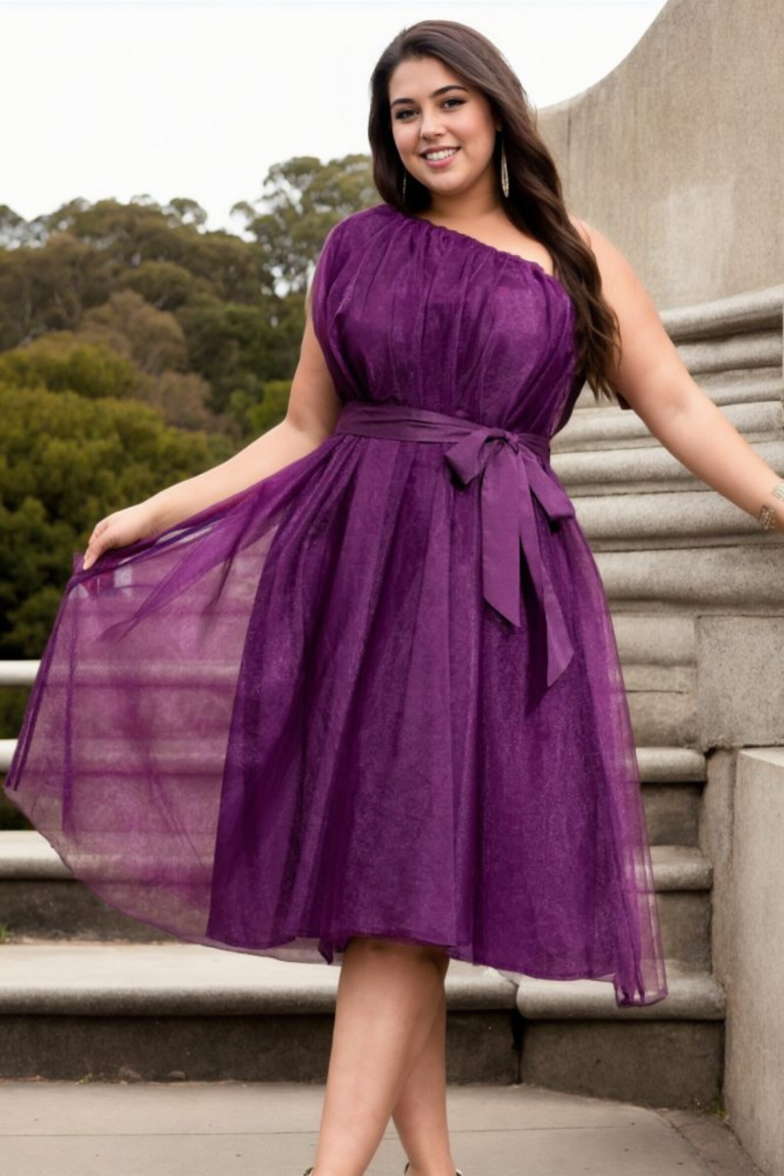 Serena Plus Size Purple Tutu Tulle Toga One Shoulder Mother of the ...