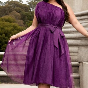 Serena Plus Size Purple Tutu Tulle Toga One Shoulder Mother of the ...